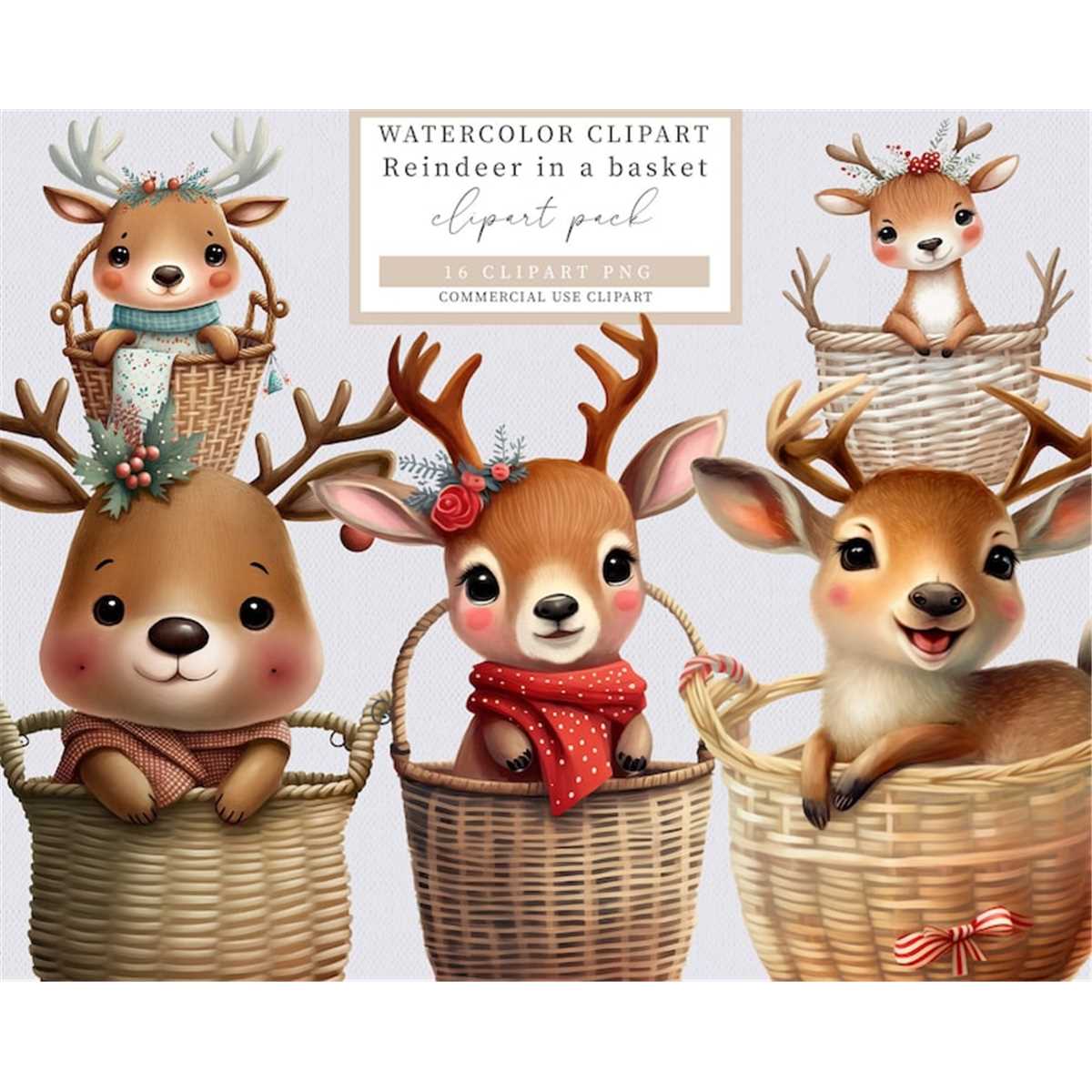 Cute reindeer bundle clip art, Reindeer in a basket clip art - Inspire ...