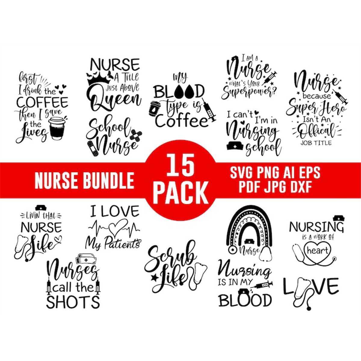 NURSE SVG 15 BUNDLE, Nurse Designs,Nurse Bundle,Nurse Hat Sv | Inspire ...