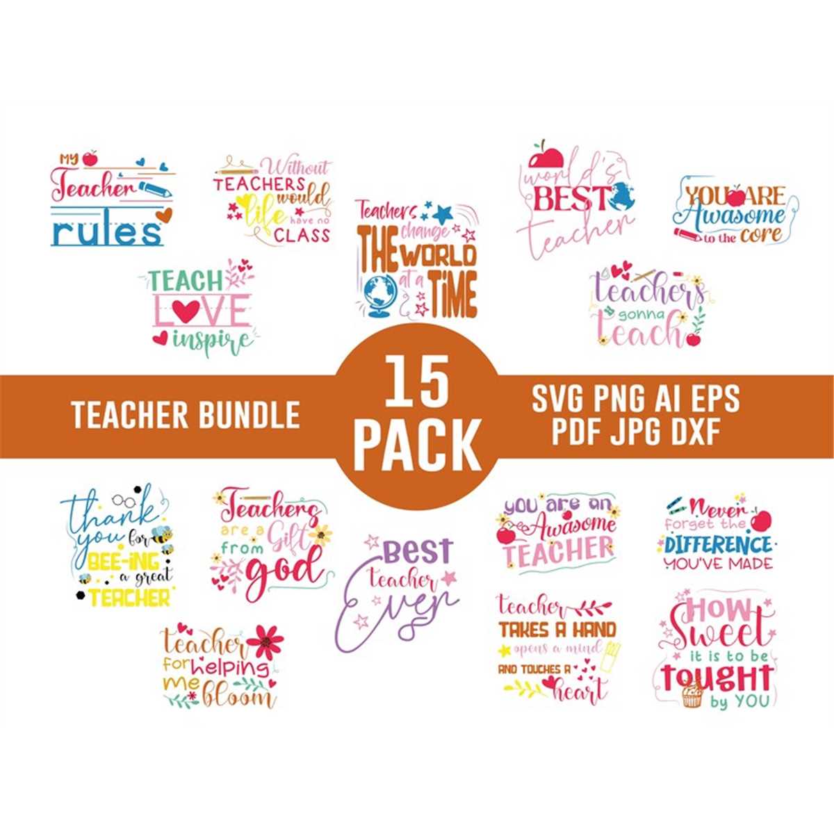 TEACHER SVG 15 BUNDLE, Teacher Designs,Teacher Bundle,Teach | Inspire ...