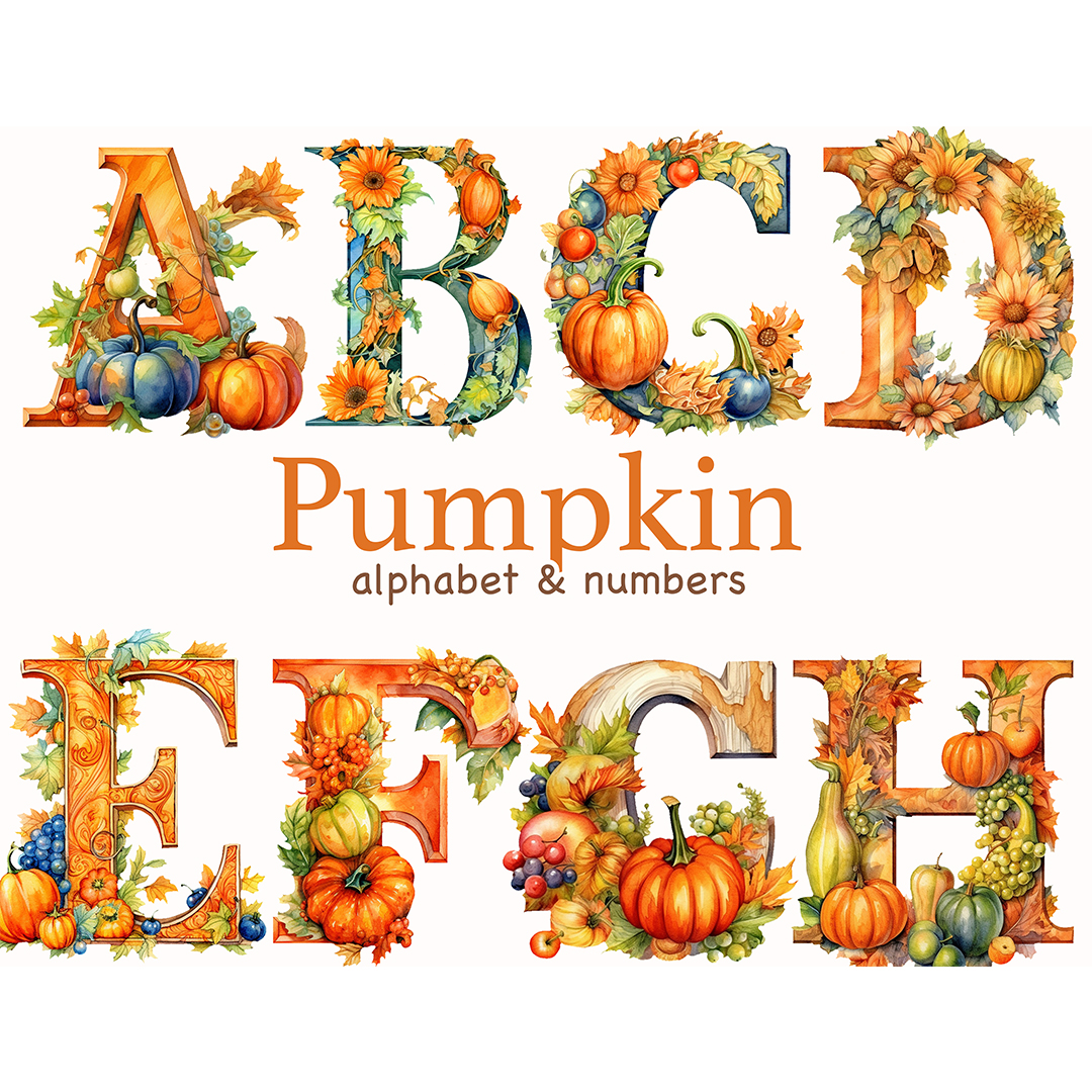 Pumpkin Alphabet | Wedding Invitation Clipart Set | Inspire Uplift