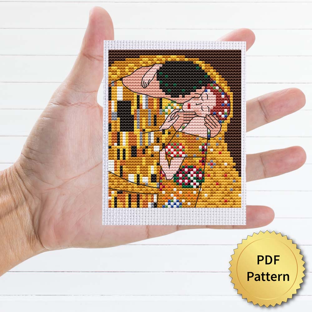 The Kiss by Gustav Klimt Cross Stitch Pattern. Miniature Art - Inspire ...