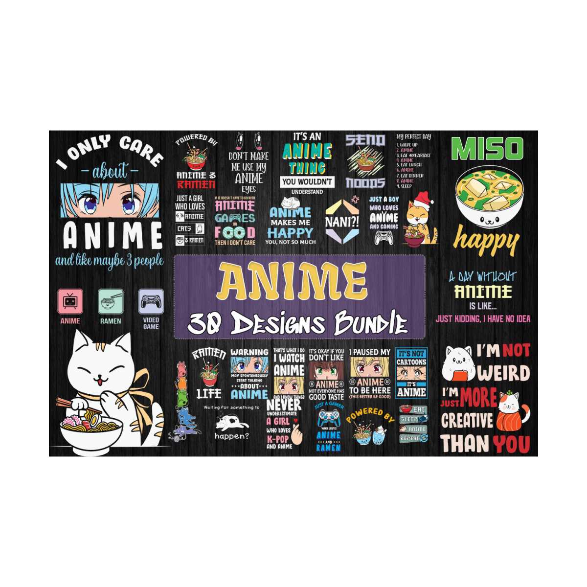 30 Designs Anime Bundle Svg, Anime Svg, Ramen Svg, Manga Svg | Inspire ...