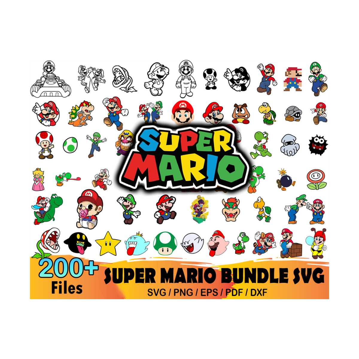 200 Super Mario Bundle Svg, Mario Svg, Mario Clipart, Mario - Inspire ...