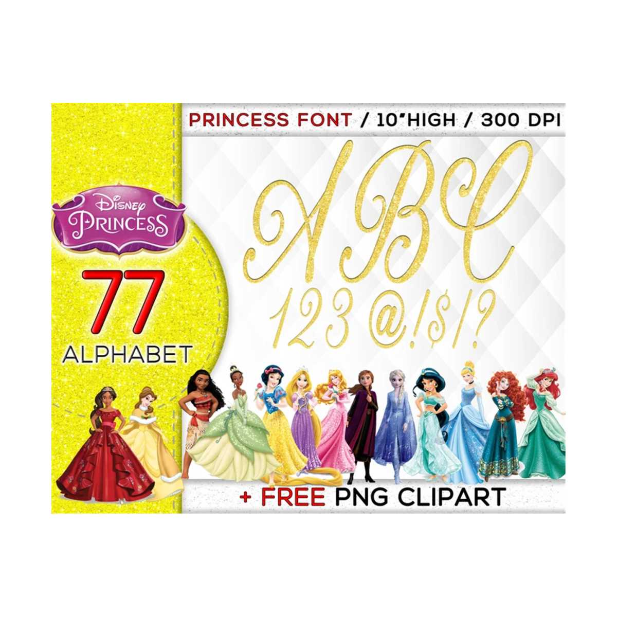 Disney Princess Alphabet Png, Princess Font Png, Gold Glitte | Inspire ...