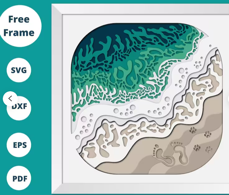 3D WAVE BEACH Shadow Box SVG - Seashore Beach Shadow Box Svg - Inspire ...