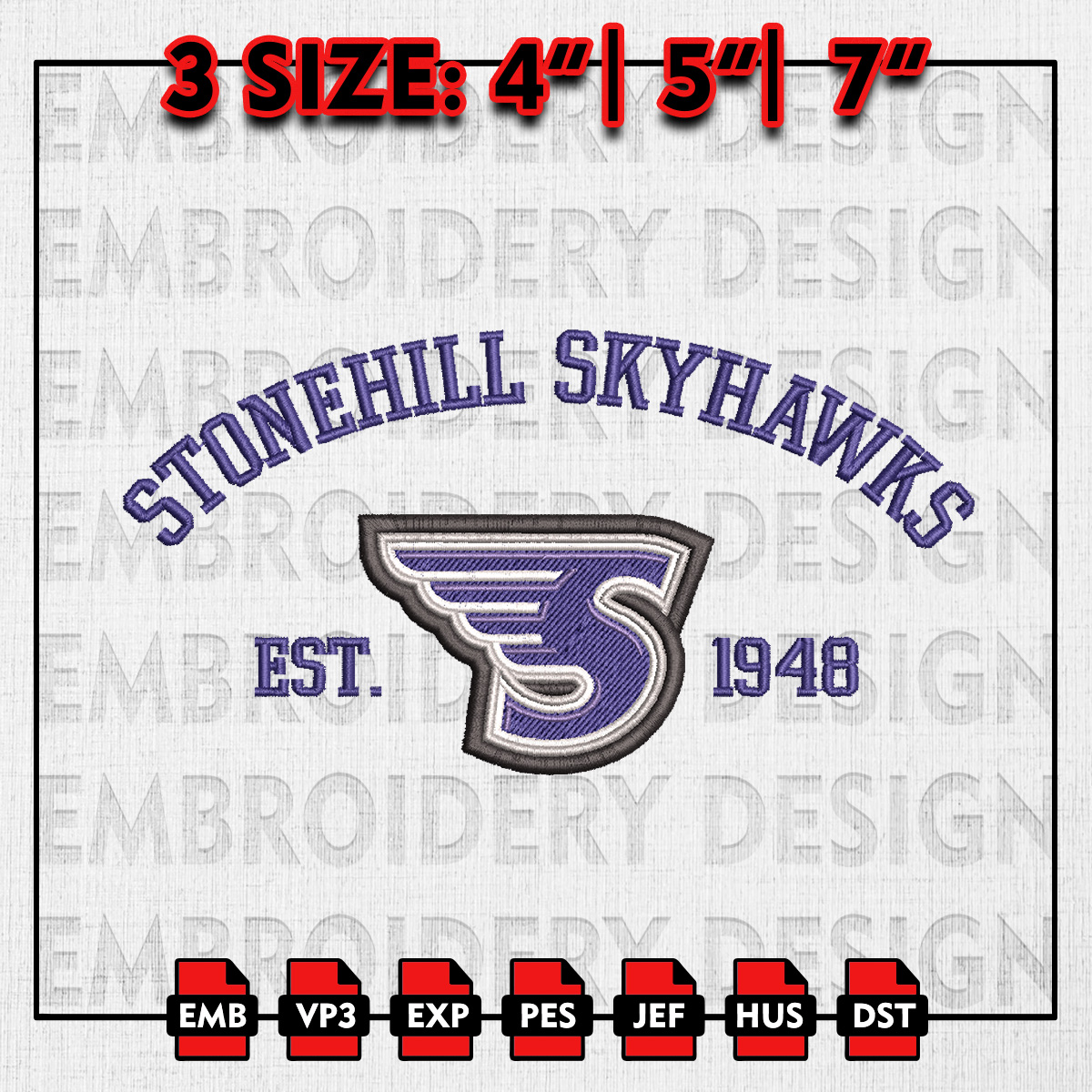 Stonehill Skyhawks Embroidery files, NCAA Embroidery Designs | Inspire ...