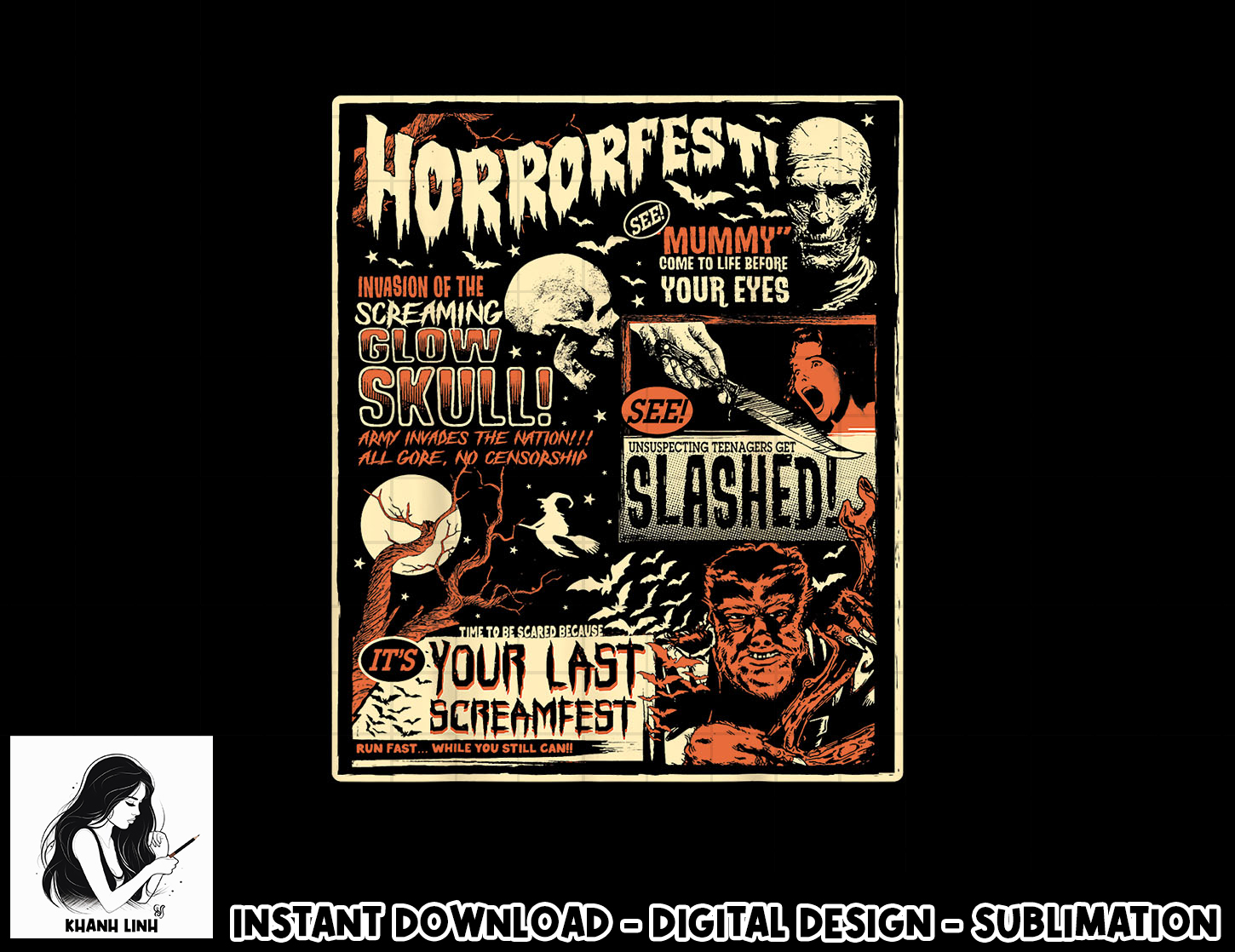 Vintage Horrorfest Movie Poster Terror Old Time Halloween pn | Inspire ...
