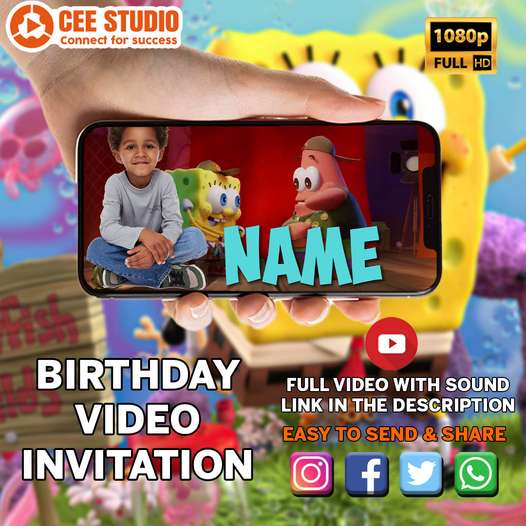 SpongeBob Animated Video Invitation with Music, SpongeBob Pa | Inspire ...