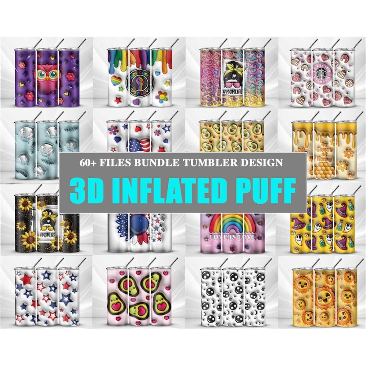 60 Files Bundle 3D Inflated Puff Sublimation Tumbler Design - Inspire ...