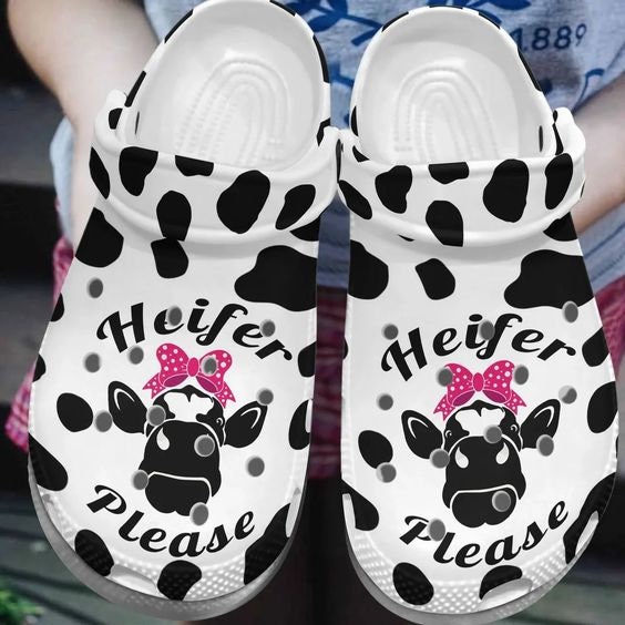 Custom Cow Heifer Please Clog Crocs, Sandals, Shoes - Inspire Uplift