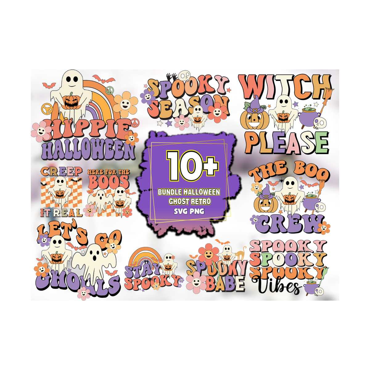 10 Bundle Halloween Ghost Retro SVG, Halloween Svg, Ghost Sv | Inspire ...