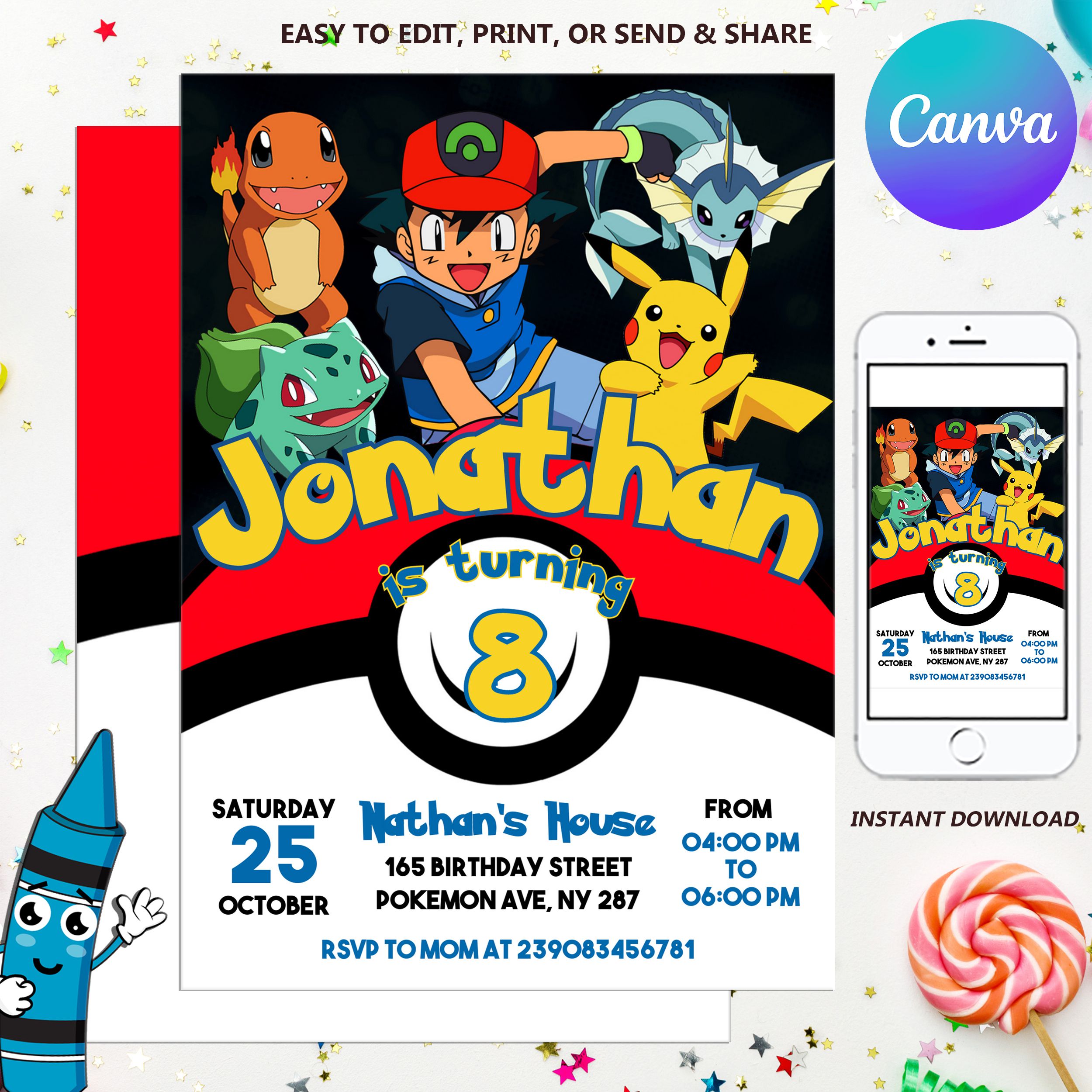 Pokemon Birthday Invitation, Boy Invitation, Pokemon Invitat - Inspire ...