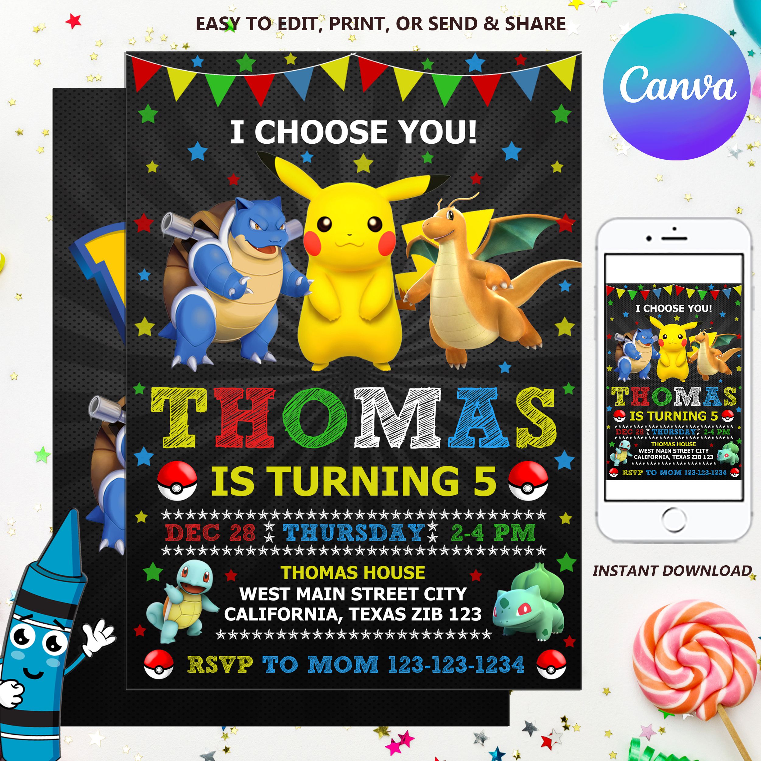 POKEMON Birthday Invitation, Pokemon Birthday, Pokemon Digit - Inspire ...