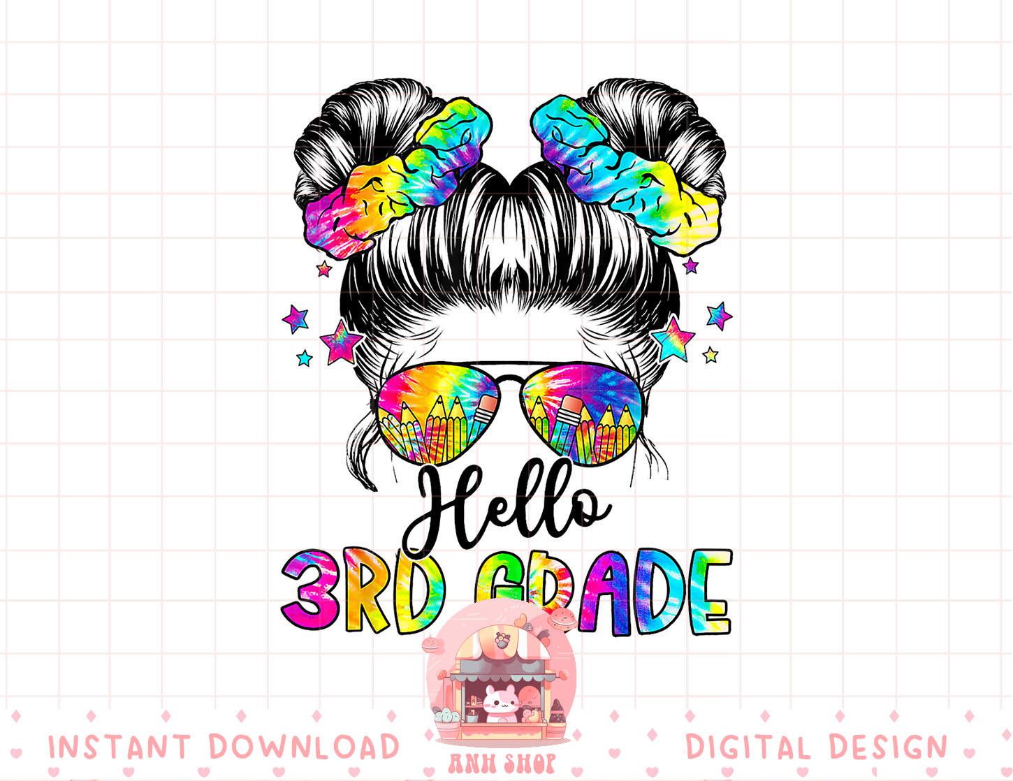 Hello 3rd Grade Messy Hair Bun Girl Back To School First Day | Inspire ...