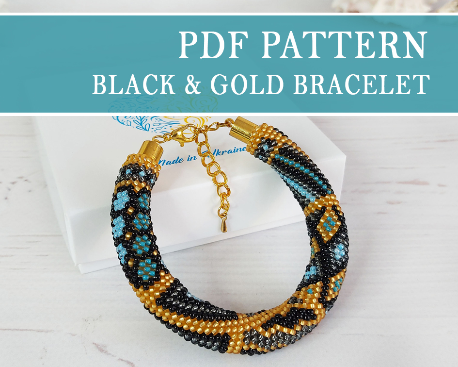 Black Gold geometric PDF pattern bracelet, Jewelry making DI | Inspire ...