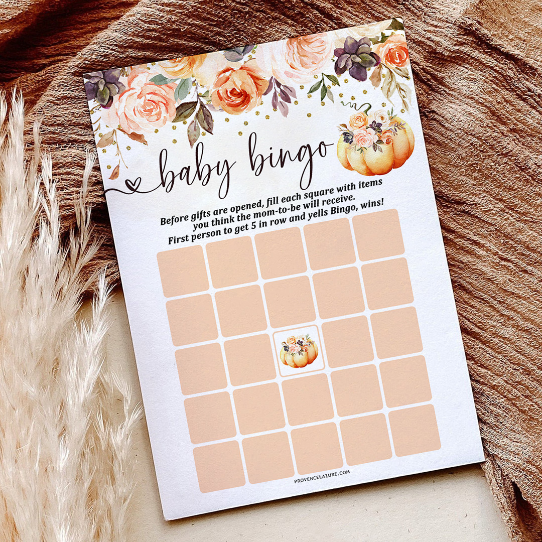 Bingo Baby Shower Game, Pumpkin Baby Shower Bingo Printable | Inspire ...