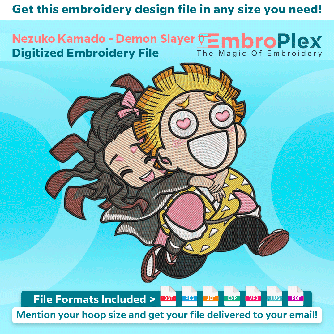 Zenitsu & Nezuko From Demon Slayer Embroidery Design File | Inspire Uplift