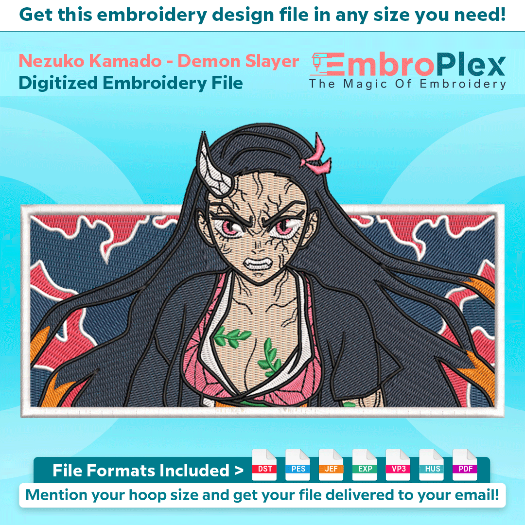 Nezuko Kamado From Demon Slayer Embroidery Design Files | Inspire Uplift