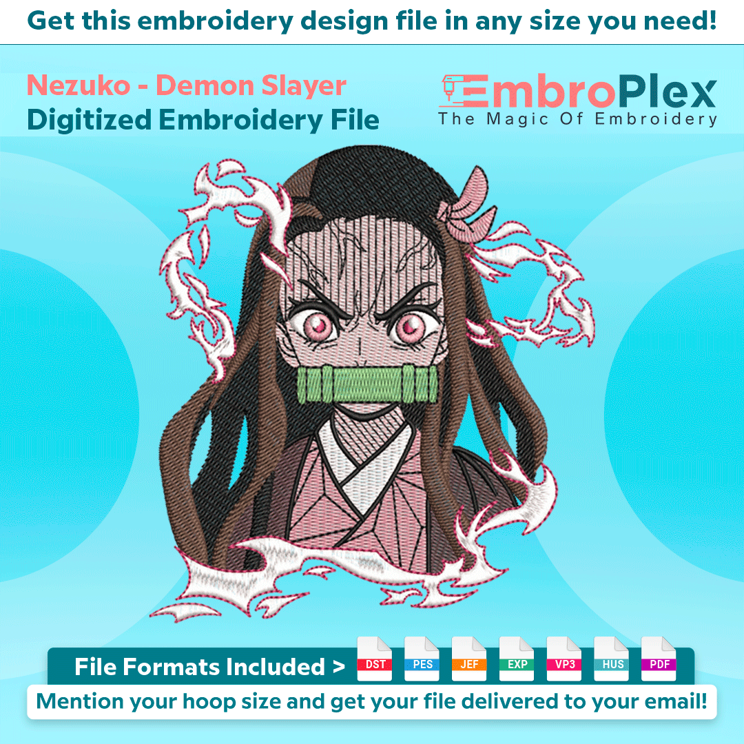 Nezuko From Demon Slayer Embroidery Design File | Inspire Uplift