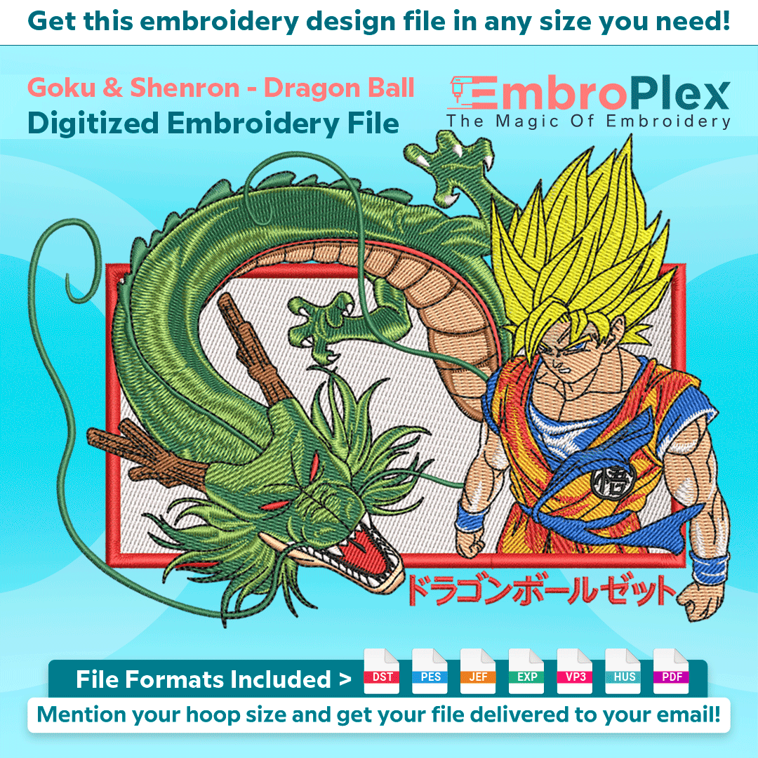 Goku & Shenron From Dragon Ball Embroidery Design File - Inspire Uplift