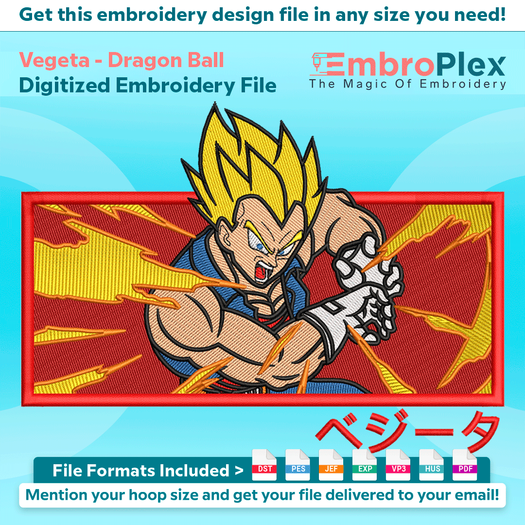 Vegeta From Dragon Ball Embroidery Design File - Inspire Uplift