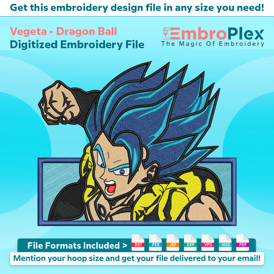 Vegeta From Dragon Ball Embroidery Design Files - Inspire Uplift