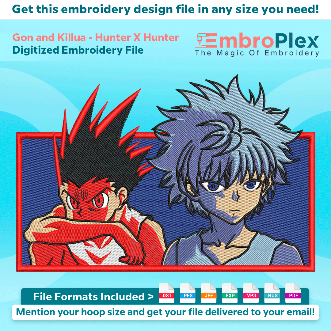 Gon and Killua From Hunter x Hunter Embroidery Design File | Inspire Uplift
