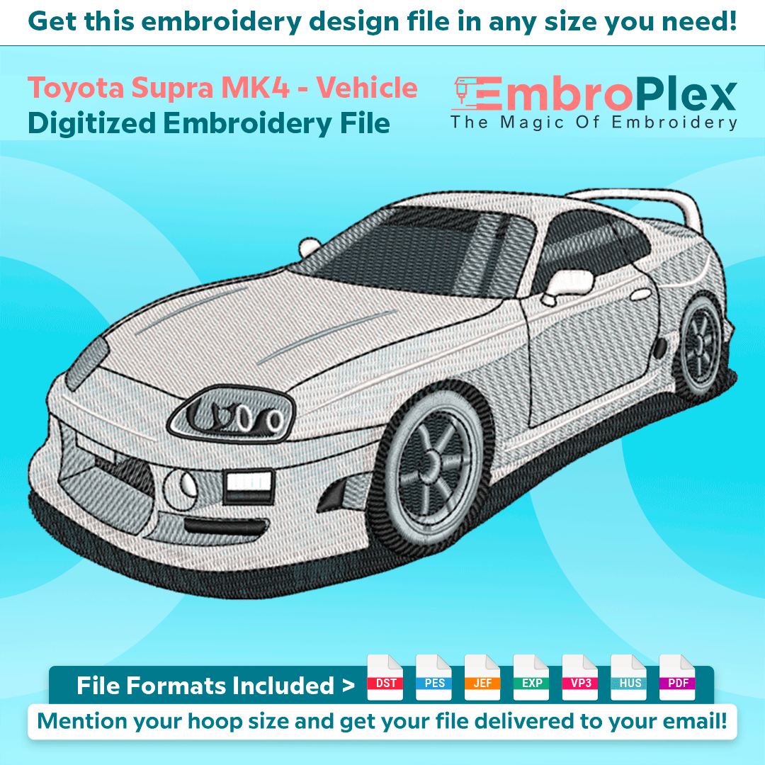 Toyota Supra MK4 From Vehicle Embroidery Design File | Inspire Uplift