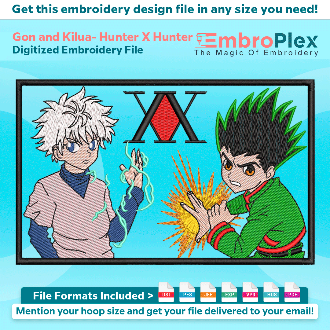 Gon and Kilua From Hunter x Hunter Embroidery Design File | Inspire Uplift