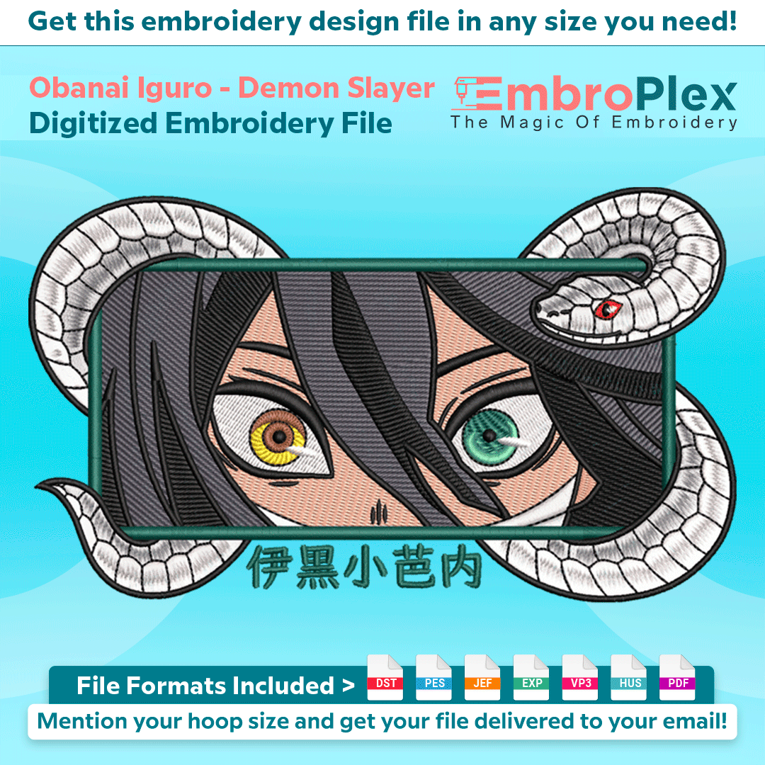Obanai Iguro From Demon Slayer Embroidery Design File | Inspire Uplift