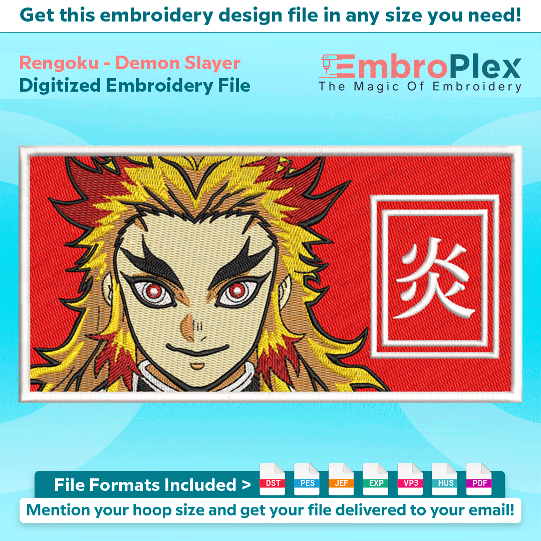 Rengoku From Demon Slayer Embroidery Design Files | Inspire Uplift