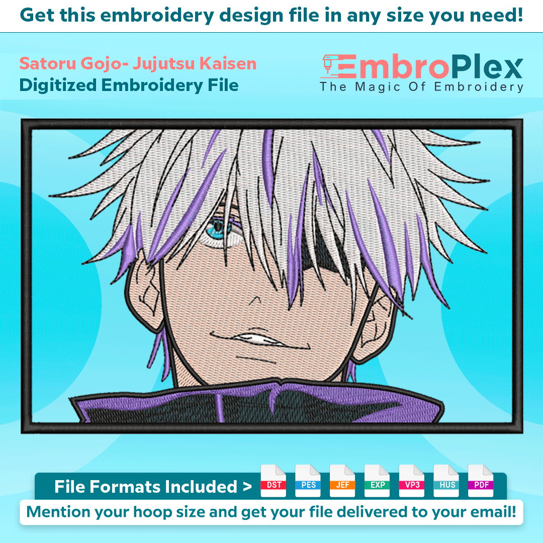 Satoru Gojo From Jujutsu Kaisen Embroidery Designs File - Inspire Uplift