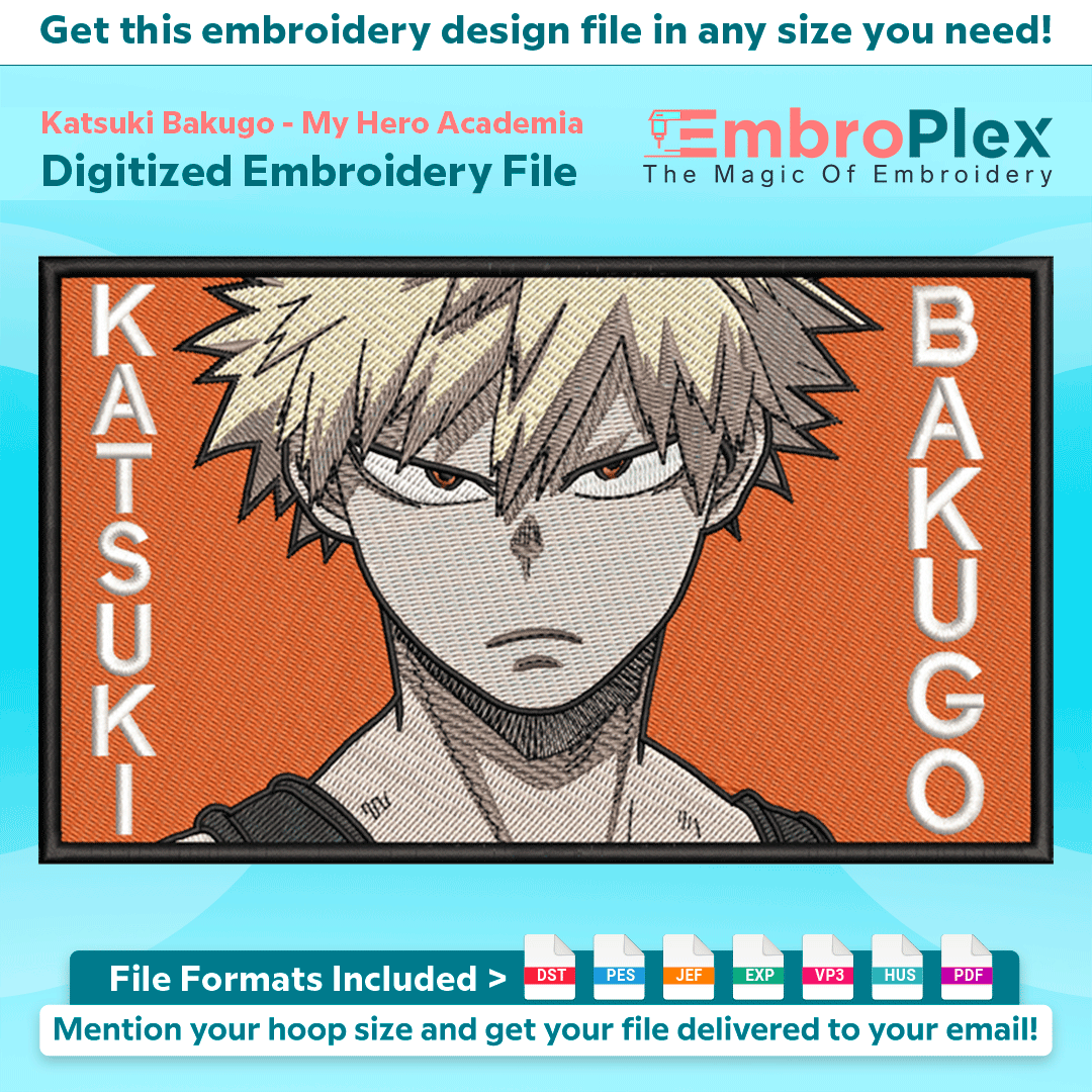 Bakugo From My Hero Academia Embroidery Design File | Inspire Uplift