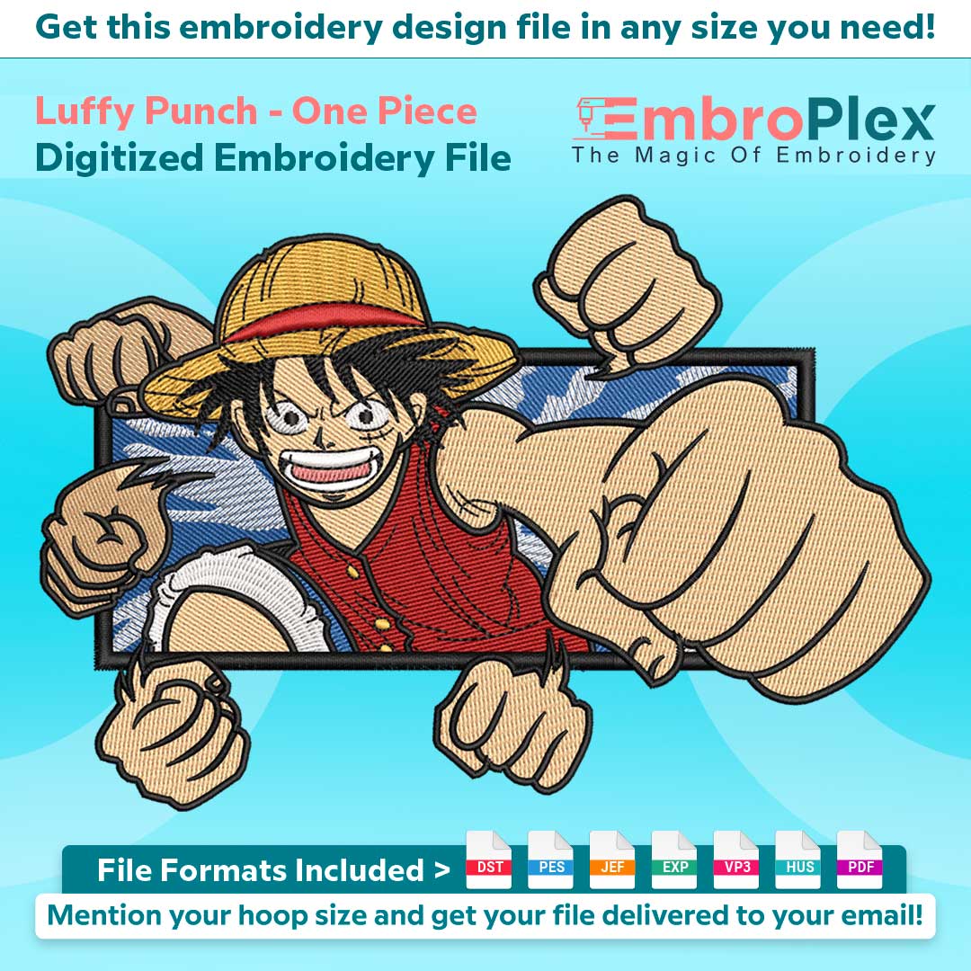 Luffy Punch From One Piece Embroidery Design File | Inspire Uplift
