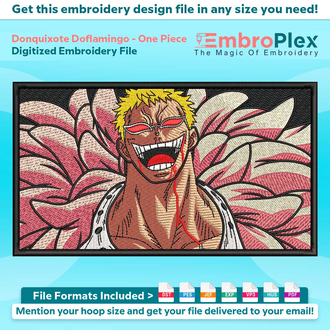 Donquixote Doflamingo From One Piece Embroidery Design File | Inspire ...