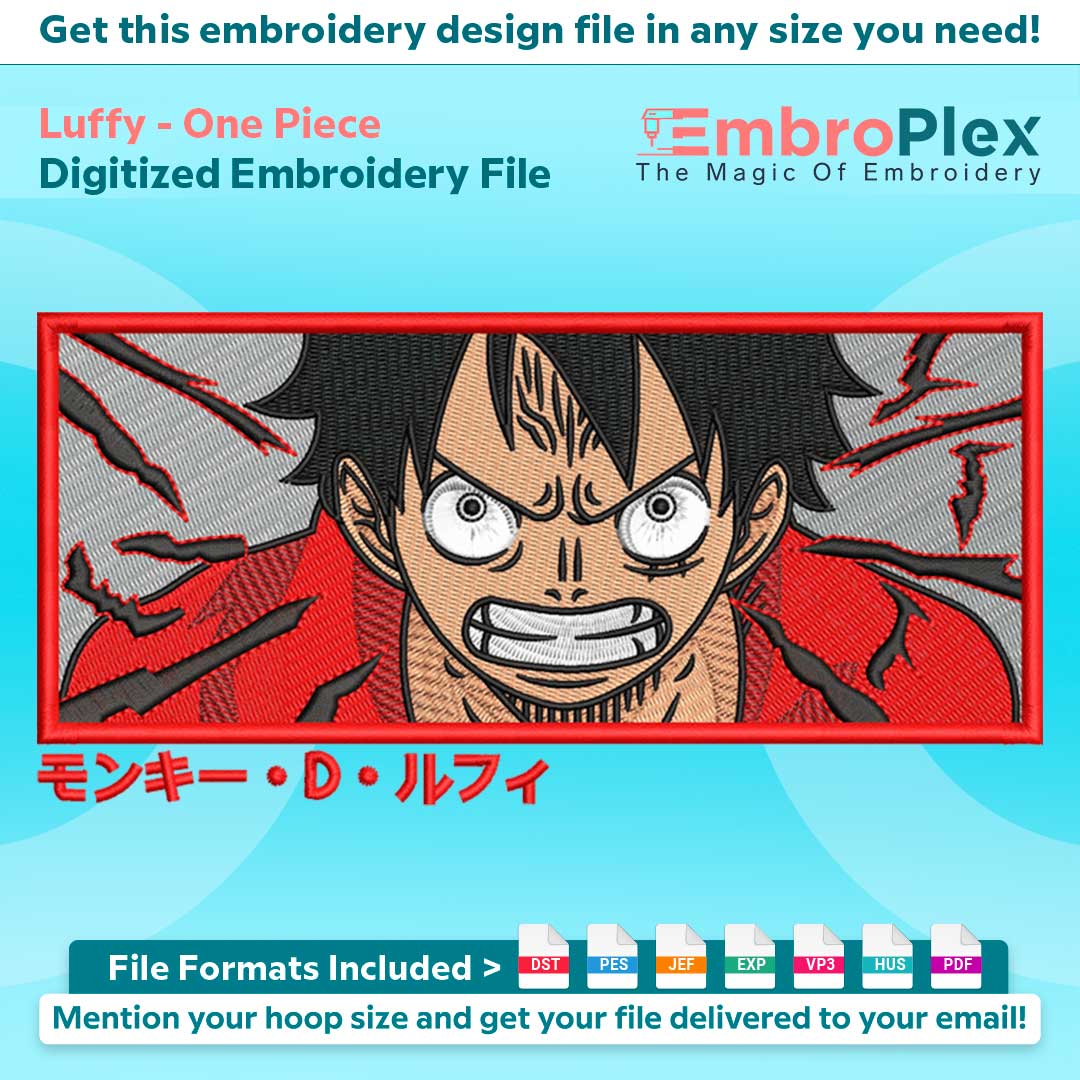 Luffy Embroidery Design File (Anime-Inspired) | Inspire Uplift
