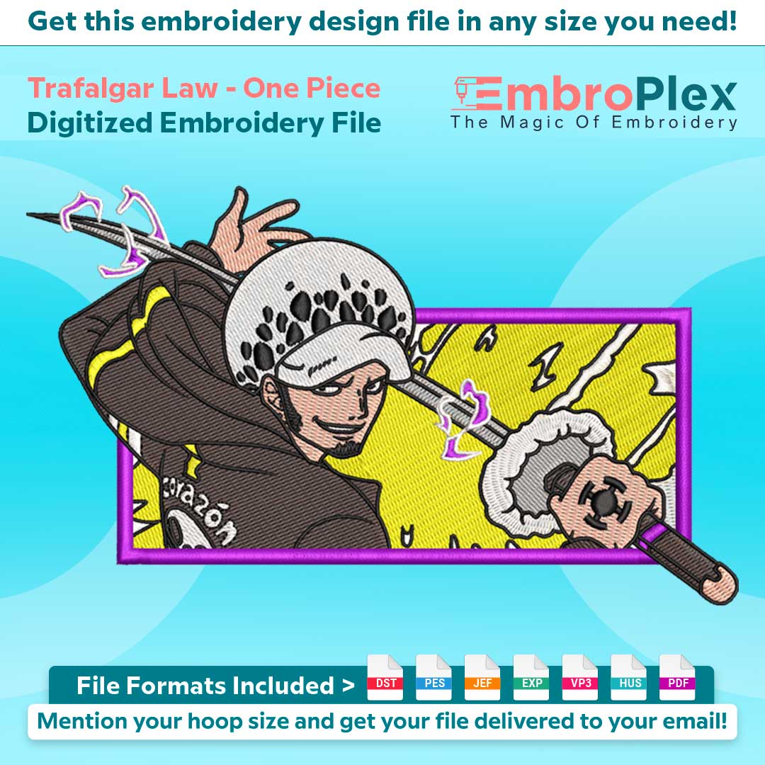 Trafalgar Law Embroidery Design File (Anime-Inspired) | Inspire Uplift
