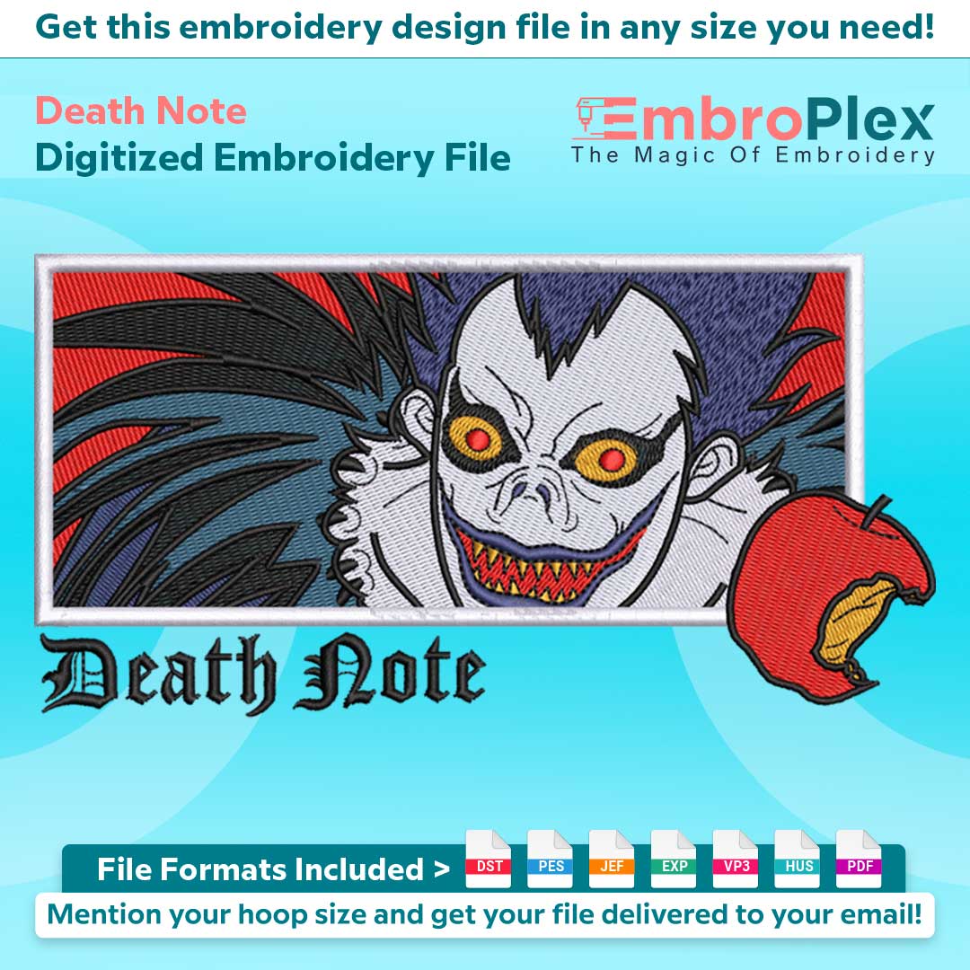 Death Note Embroidery Design File (Anime-Inspired) - Inspire Uplift