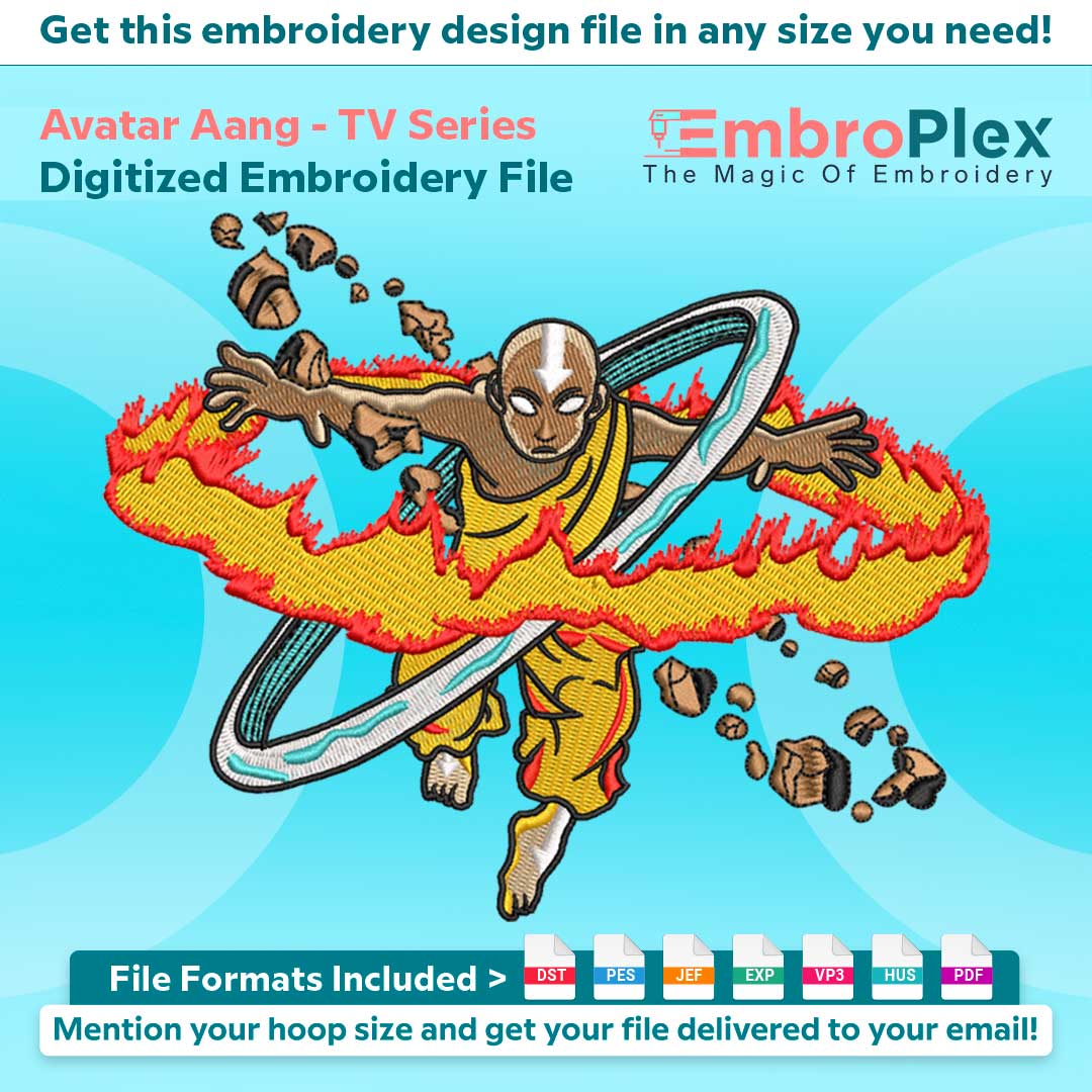 Avatar Aang Embroidery Design File (Anime-Inspired) | Inspire Uplift