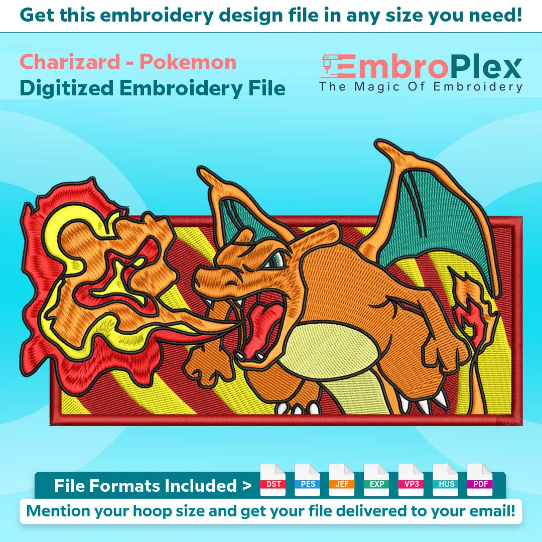 Charizard From Pokemon Embroidery Design File | Inspire Uplift