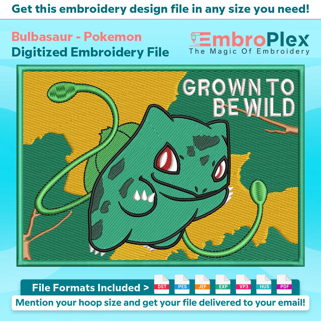 Bulbasaur From Pokemon Embroidery Design File | Inspire Uplift