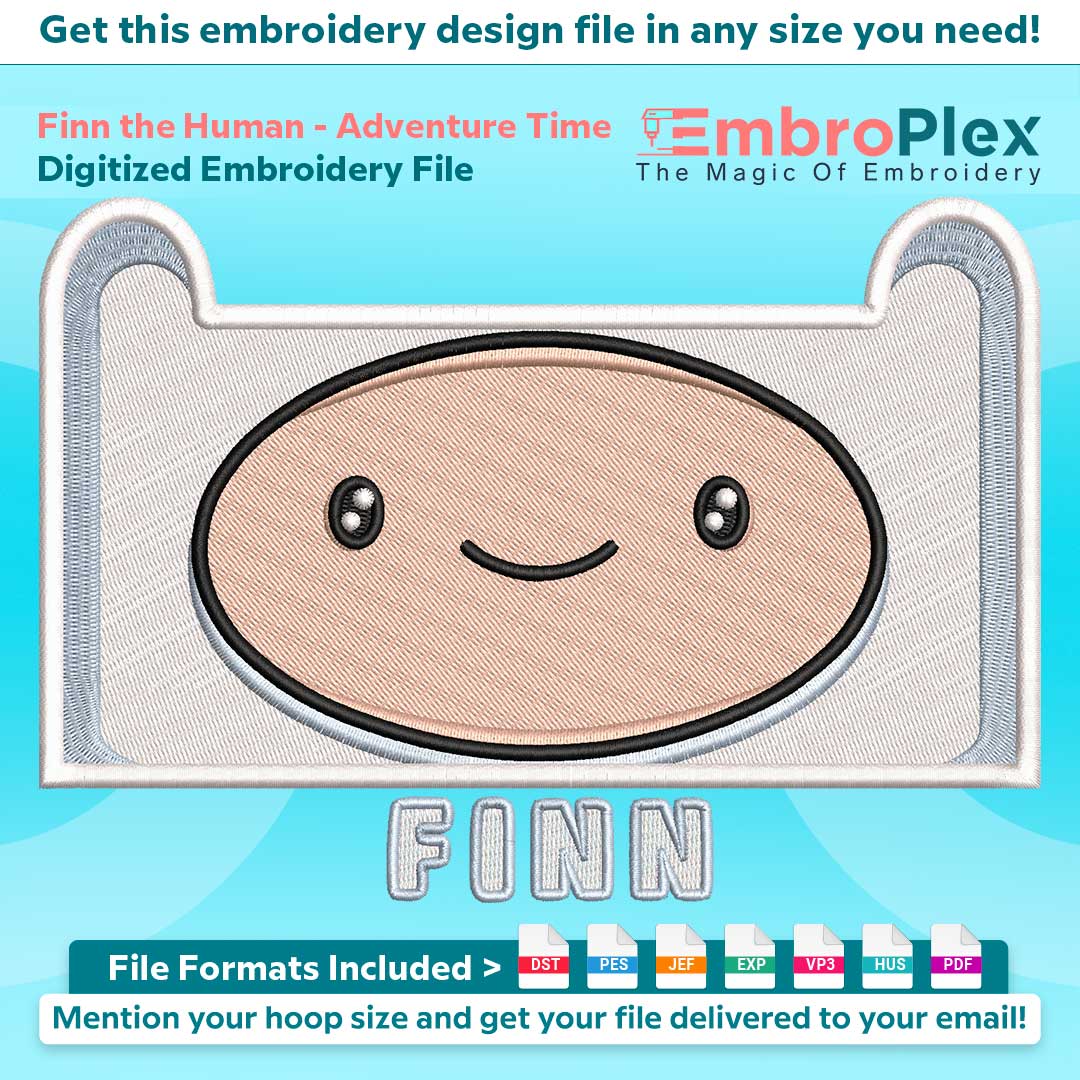 Finn the Human From Adventure Time Embroidery Design File | Inspire Uplift