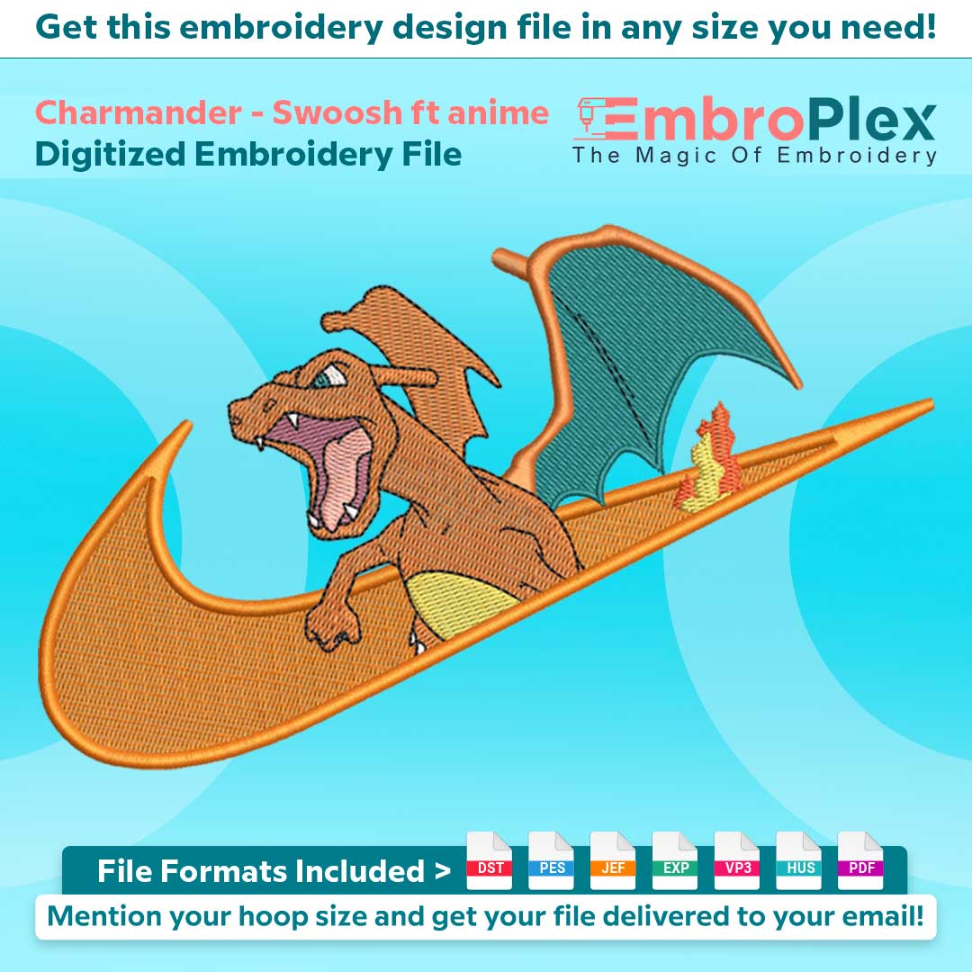 Charmander ft. Swoosh Embroidery Design File | Inspire Uplift