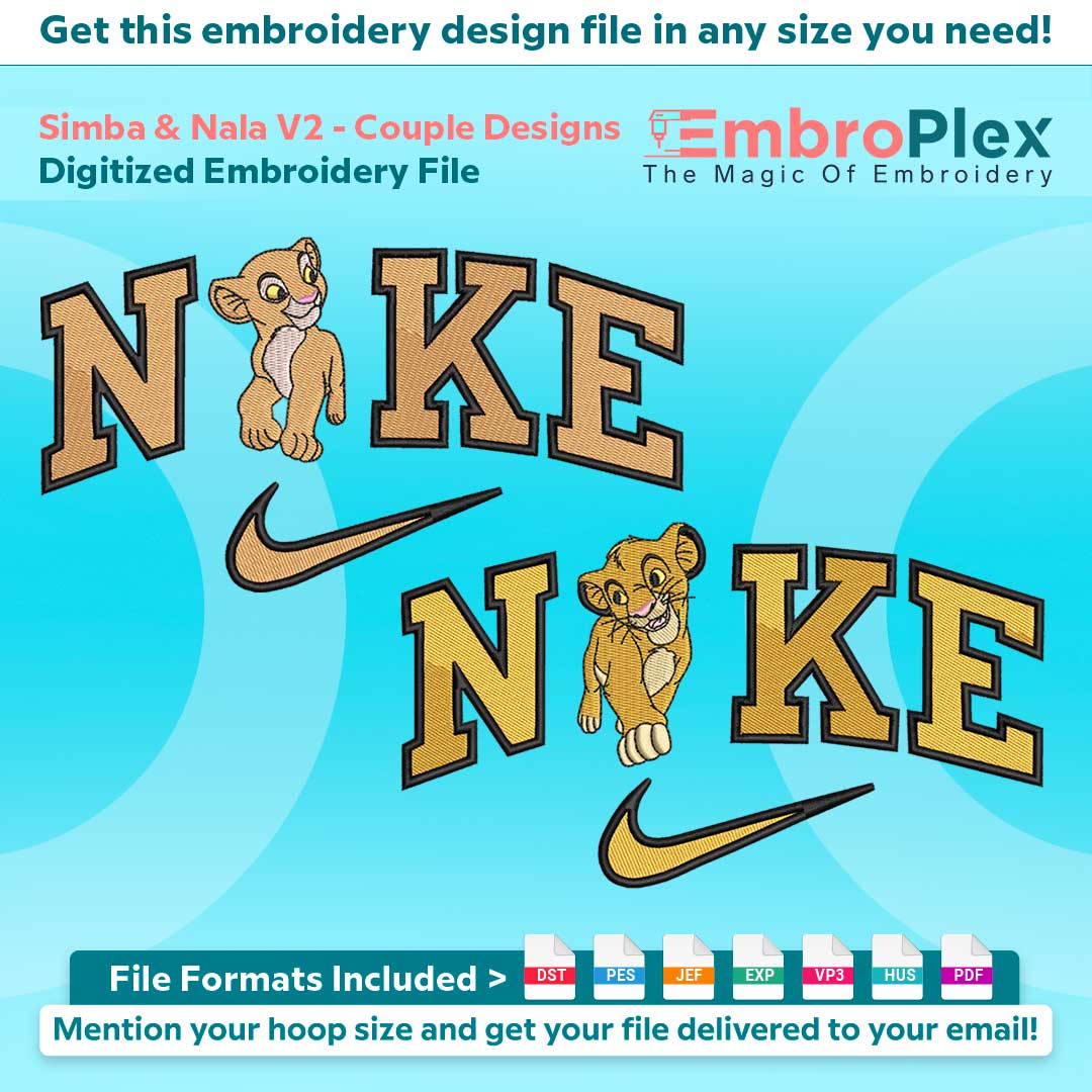Simba & Nala Couple Embroidery Designs File | Inspire Uplift