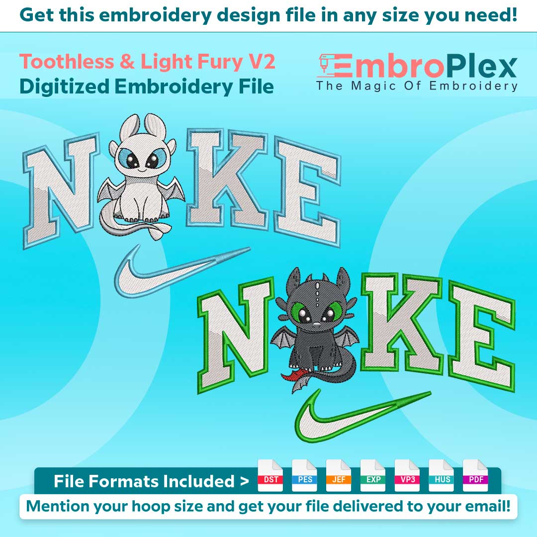 Toothless & Light Fury Couple Embroidery Designs Files | Inspire Uplift