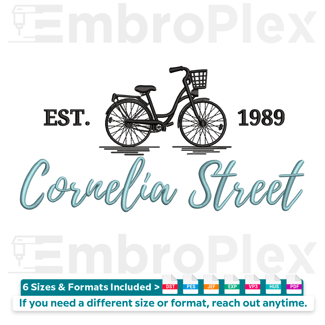 Nostalgic Cornelia Street Bike Embroidery design | Inspire Uplift