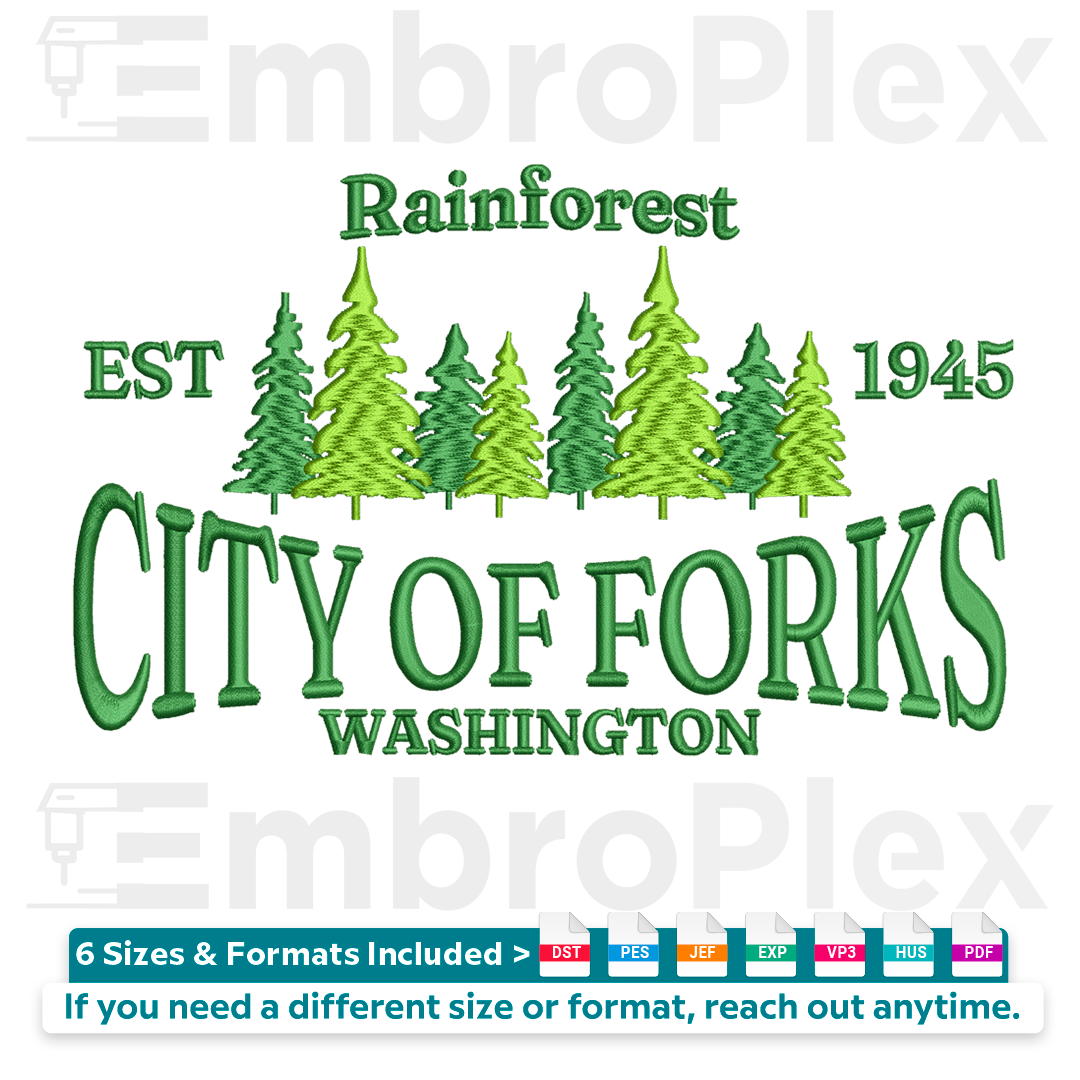 City of Forks Washington logo embroidery design | Inspire Uplift