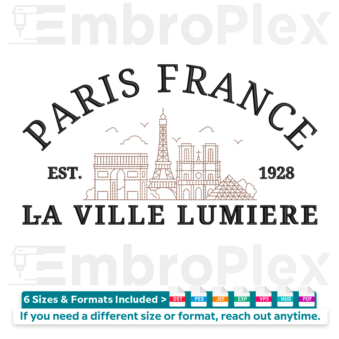 Paris France Embroidery Design | Inspire Uplift