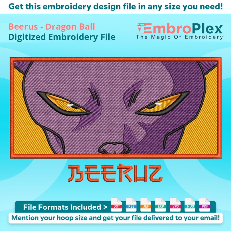 Beerus Embroidery Design File | Inspire Uplift