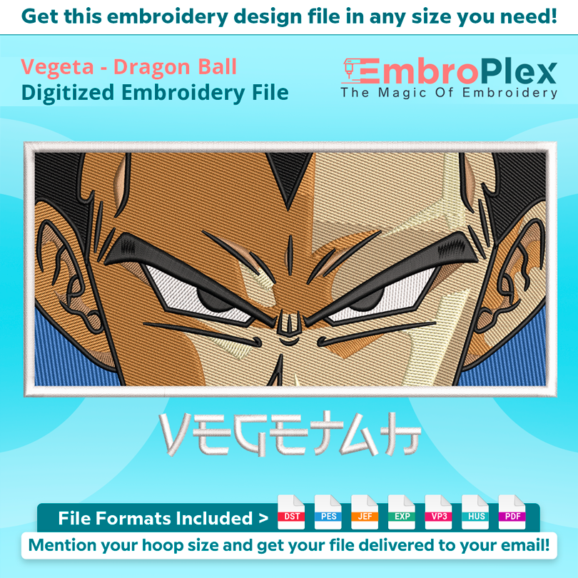 Vegeta Embroidery Design File | Inspire Uplift